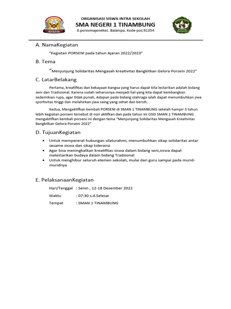 Proposal Porseni 2022 | PDF