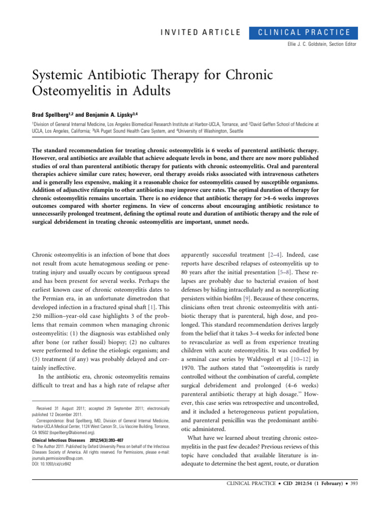 Systemic Antibiotic Therapy For Chronic Osteomyelitis in Adults | PDF ...
