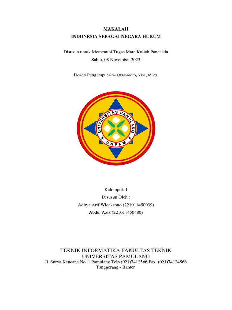 Makalah Indonesia Sebagai Negara Hukum | PDF | Ilmu Sosial