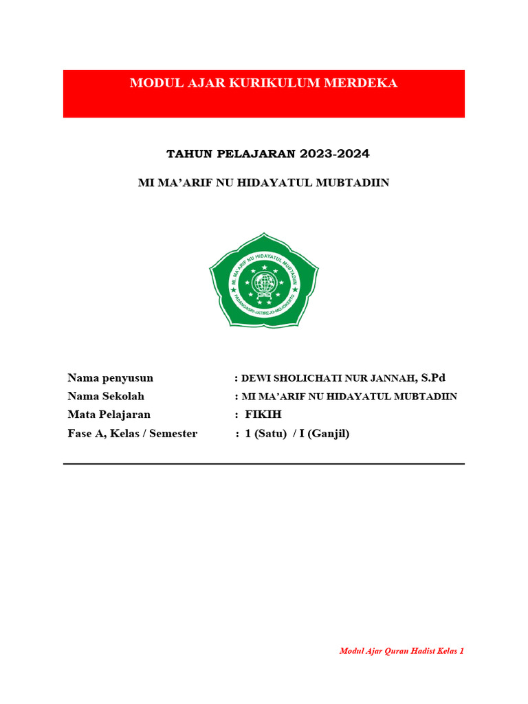 Modul Ajar Huruf Hijaiyah Kelas 1 | PDF