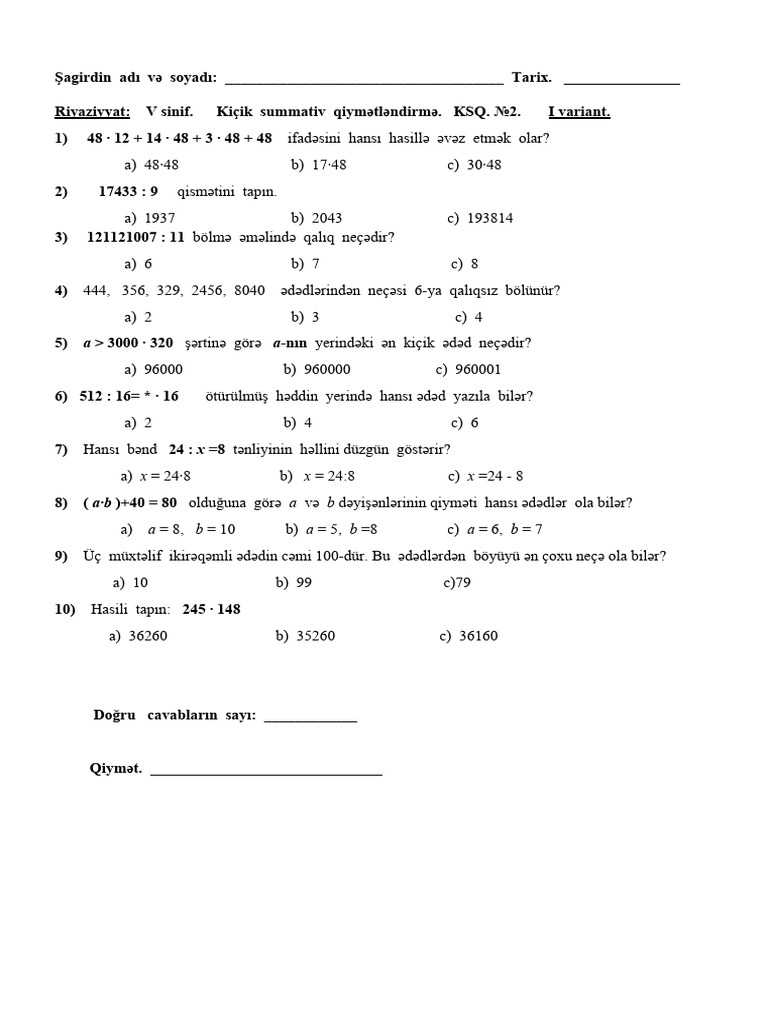 6ci Sinif ksq2 | PDF