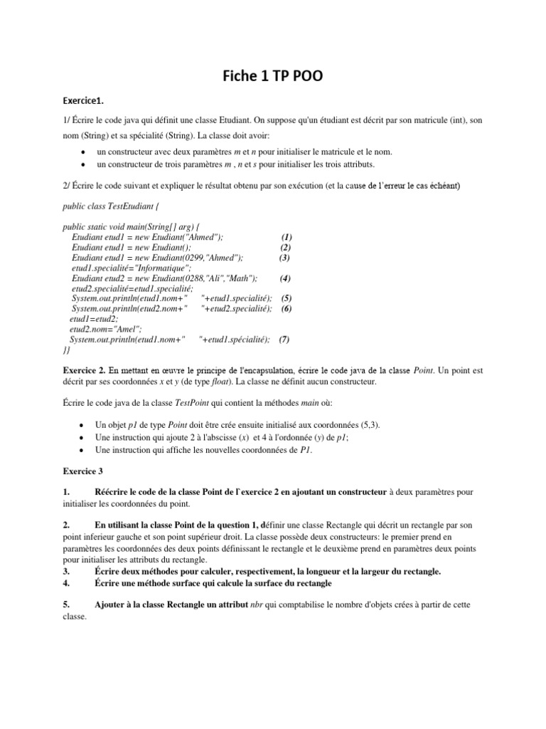 TP1 Poo 1 | PDF | Constructeur (programmation) | Programmation