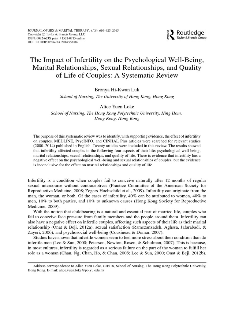 The Impact Of Infertility On The Psychological Well Being Marital