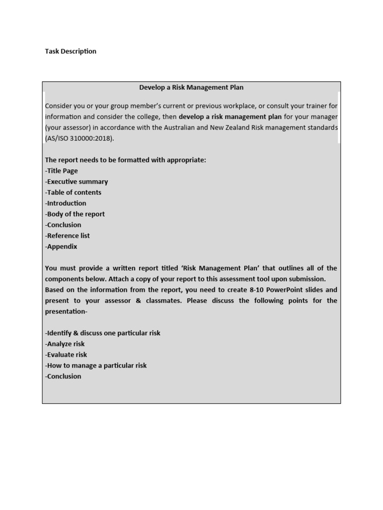 Task Description | PDF | Risk | Risk Management