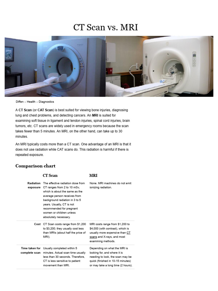 CT Scan vs. MRI: Key Differences Explained | PDF | Ct Scan | Magnetic ...