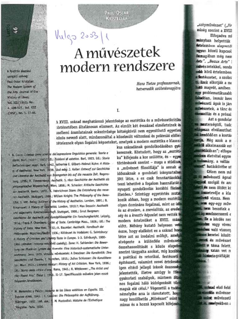 Kristeller A Muveszetek Modern Rendszere | PDF