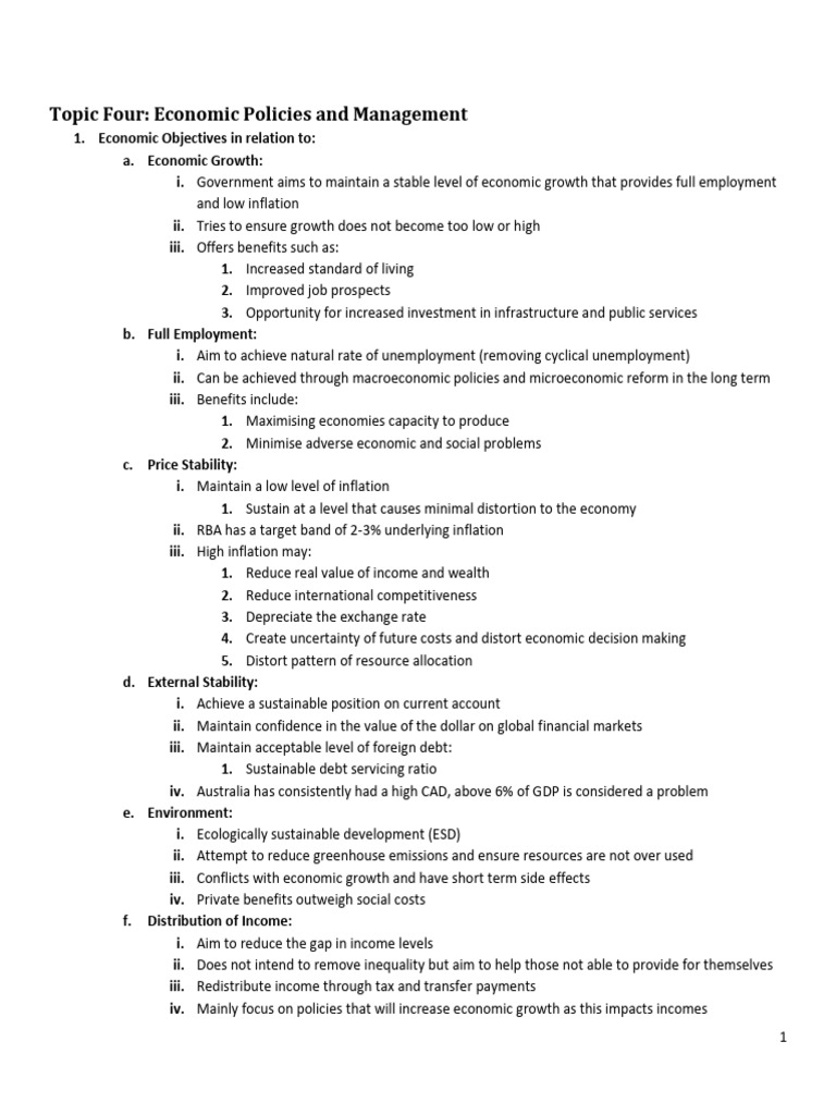 Economic Policies Overview and Objectives | PDF | Economics ...