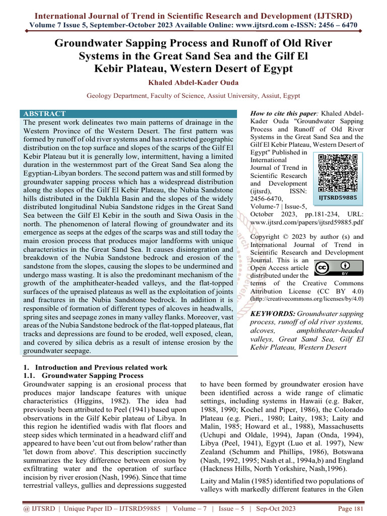 Groundwater Sapping Process and Runoff of Old River Systems in The ...
