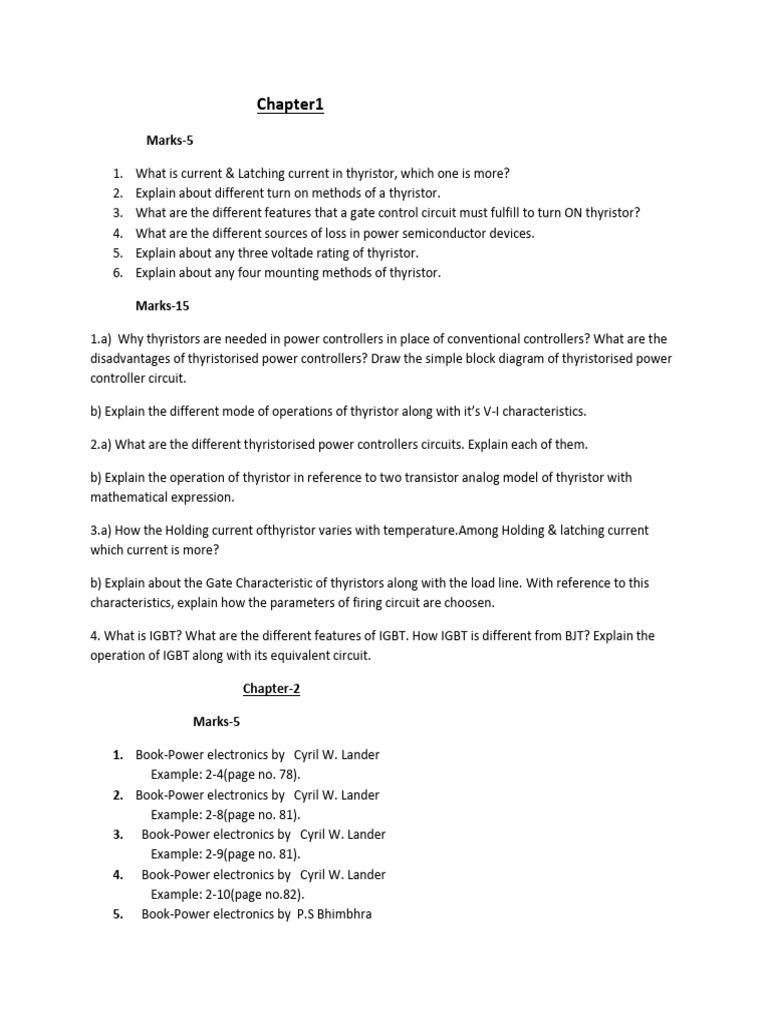 Power Electronics - Questions (ch1, ch2) - 1 | PDF | Electronics ...