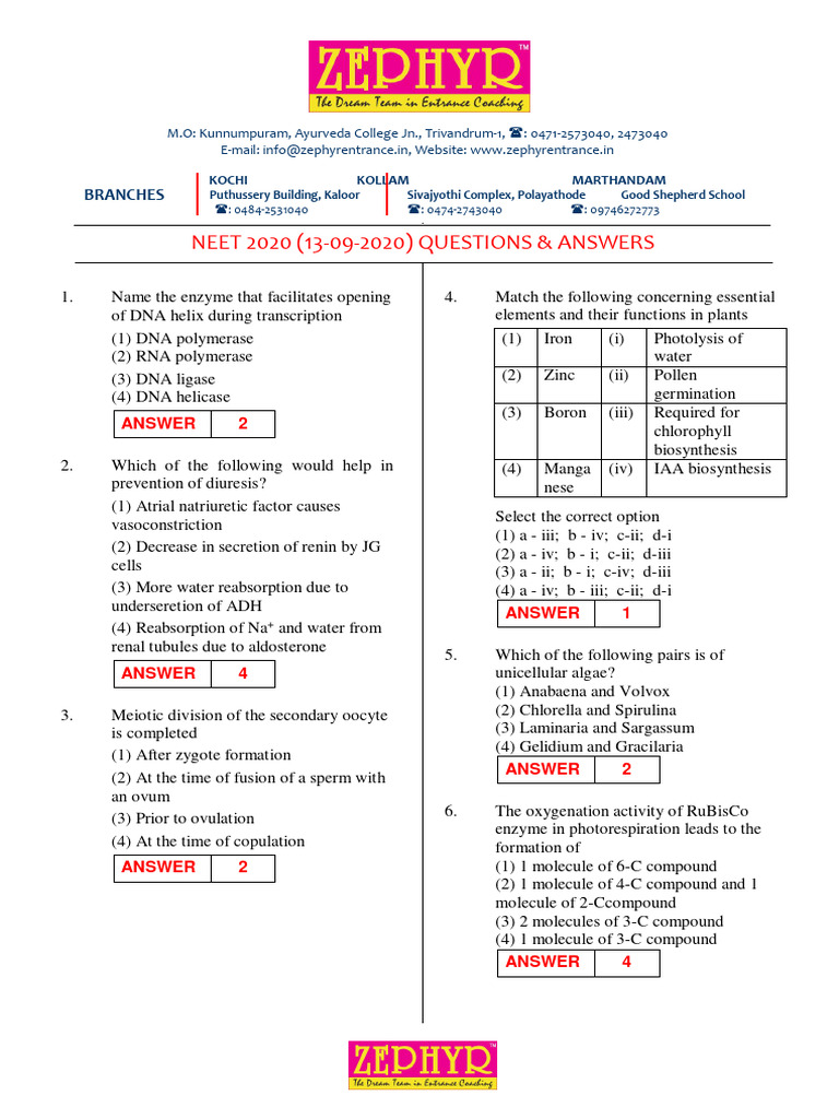 NEET 2021, Download The Previous Year NEET Question Paper With The ...
