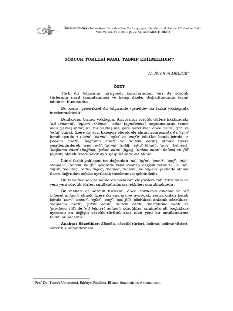 Sozcuk Turleri Nasil Tasnif Edilmelidir | PDF