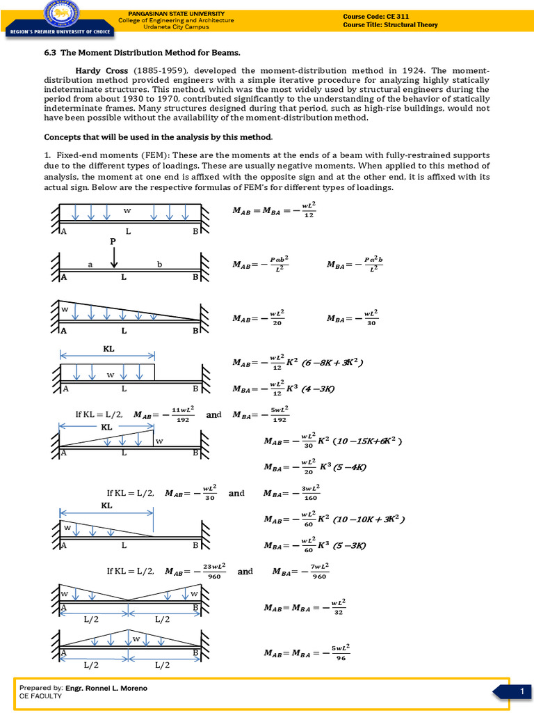 STUDY GUIDE 5.3 - MOMENT DISTRIBUTION METHOD (Beams) | PDF | Beam (Structure) | Mathematical ...