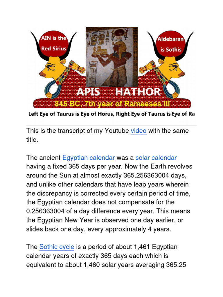 The Sothic Rise Recorded in The Ilahum Papyrus Was On May 27, 845 BC ...