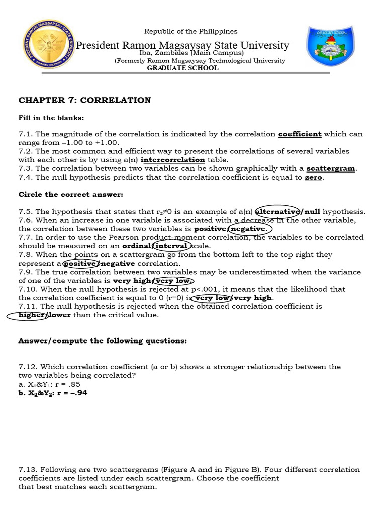 Statistics Correlation Activity Pdf Multivariate Statistics Statistical Inference