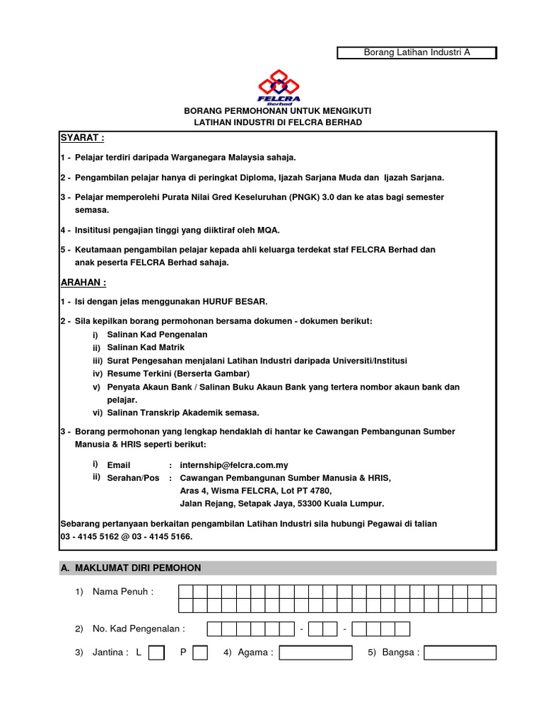 Borang Permohonan Latihan Industri v2 | PDF