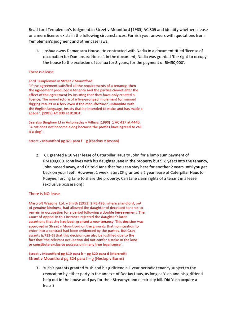 Leases Tutorials Street V Mountford | PDF | Lease | Leasehold Estate