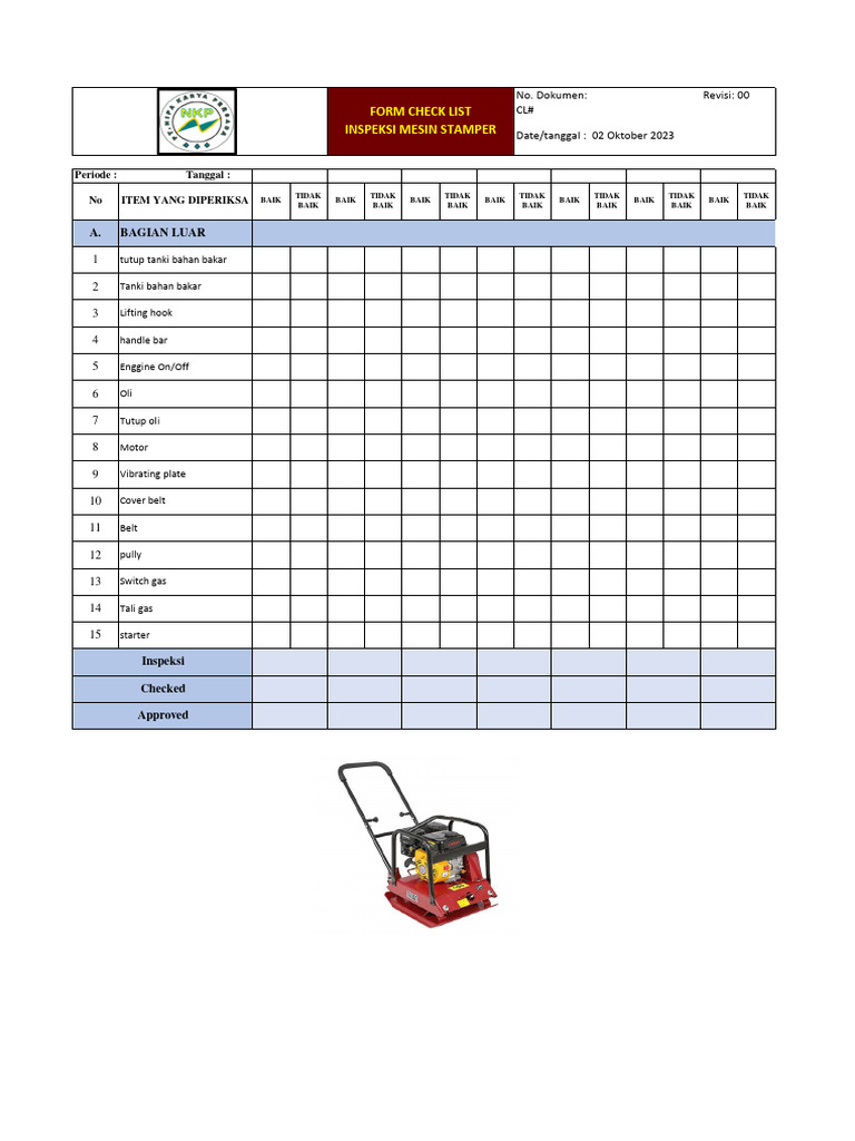 Checklist Inspeksi Mesin Stamper | PDF