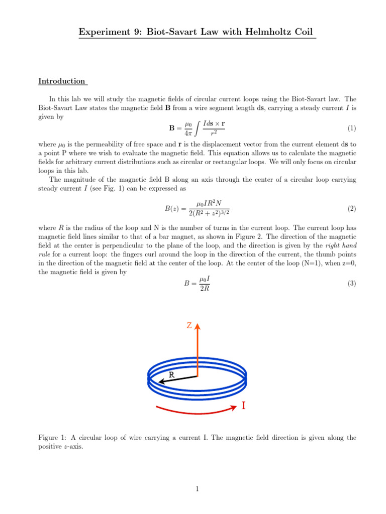 Lab 9 Biot-Savart Law With Helmholtz Coil f14 | PDF | Magnetic Field ...
