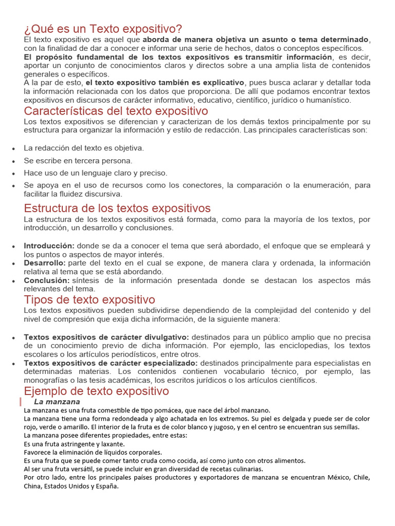 Características del Texto Expositivo | PDF | Información | manzana