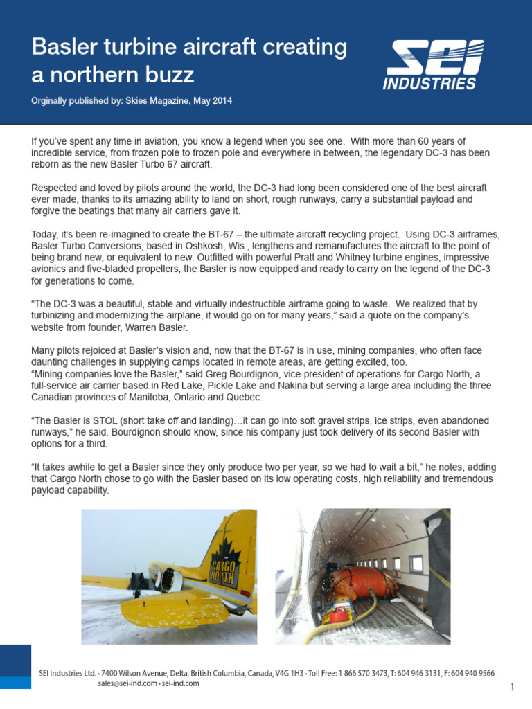 SEI Industries BATT Skies Magazine Article | PDF | Cargo | Aircraft