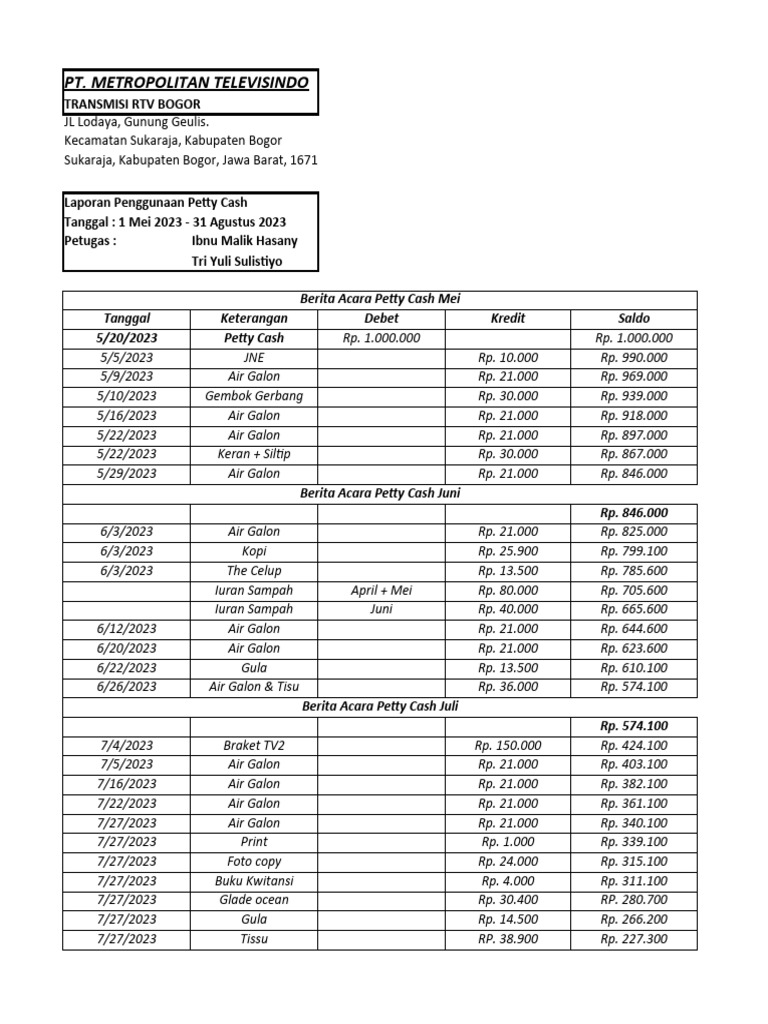 Petty Cash Mei | PDF