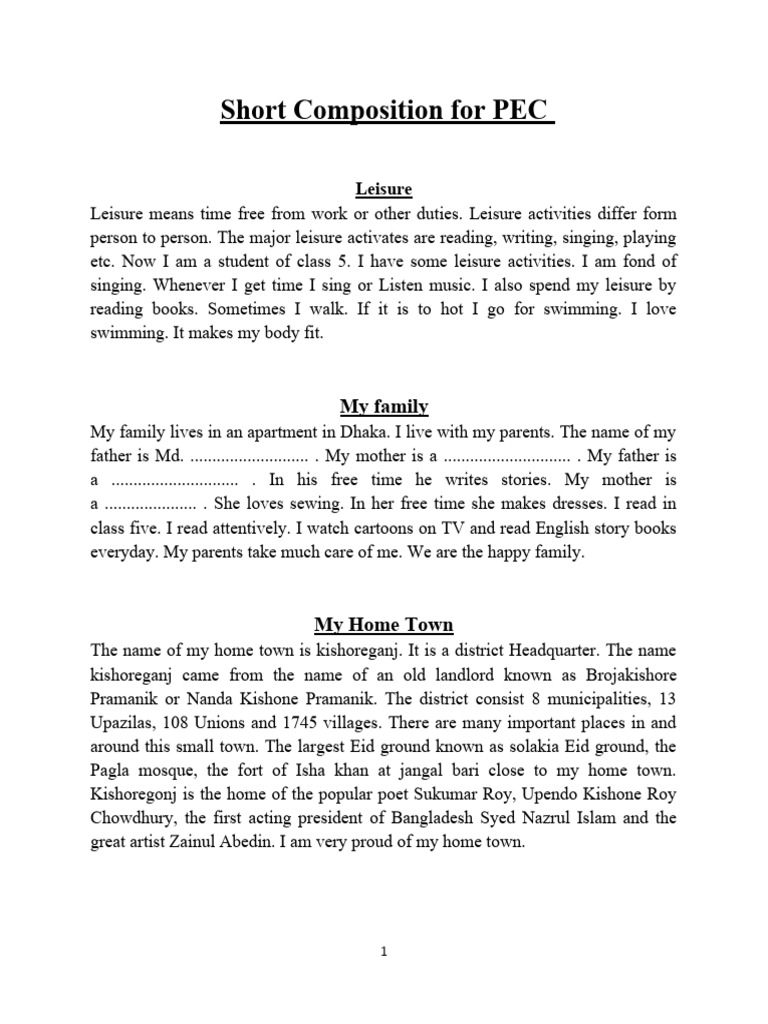 Short Composition For PEC | PDF | Foods | Food And Drink