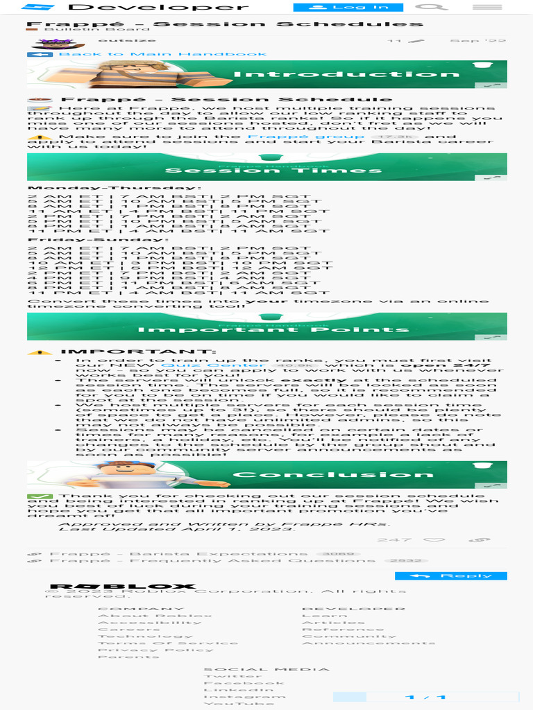 Frappé - Session Schedules - Bulletin Board - Developer Forum Roblox ...