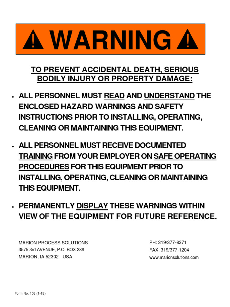 Hazard Warning - 105 MPS | PDF | Safety