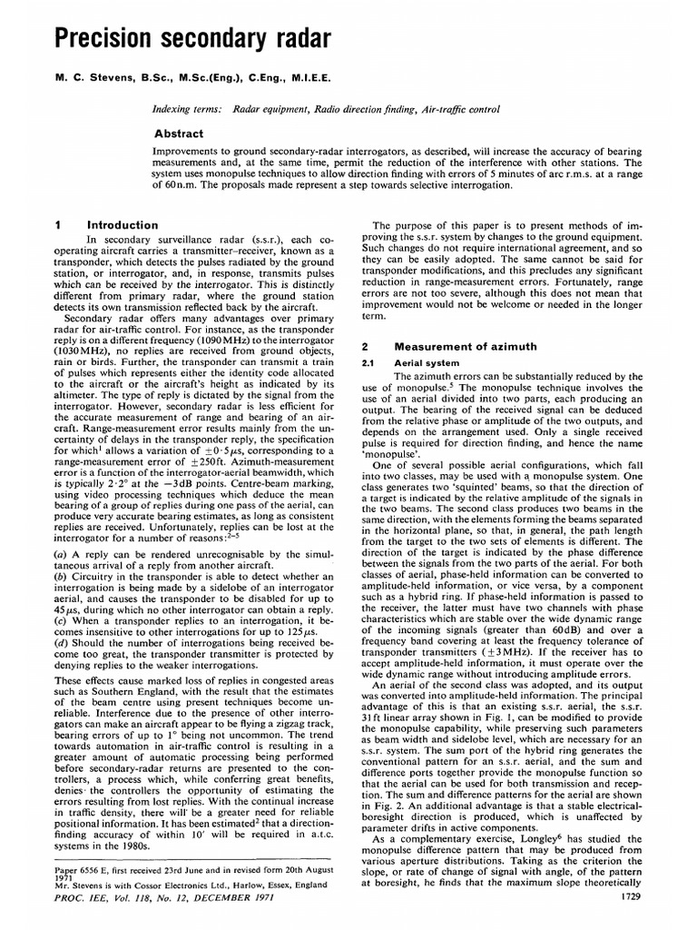 1.1.13 Precision Secondary Radar | PDF | Radar | Antenna (Radio)