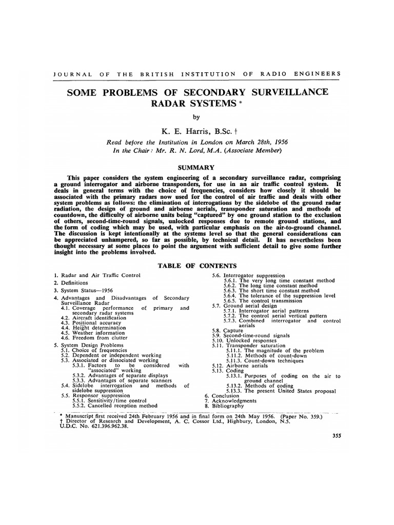 1 1 6 Some Problems Of Secondary Surveillance Radar Systems Pdf Radar Antenna Radio
