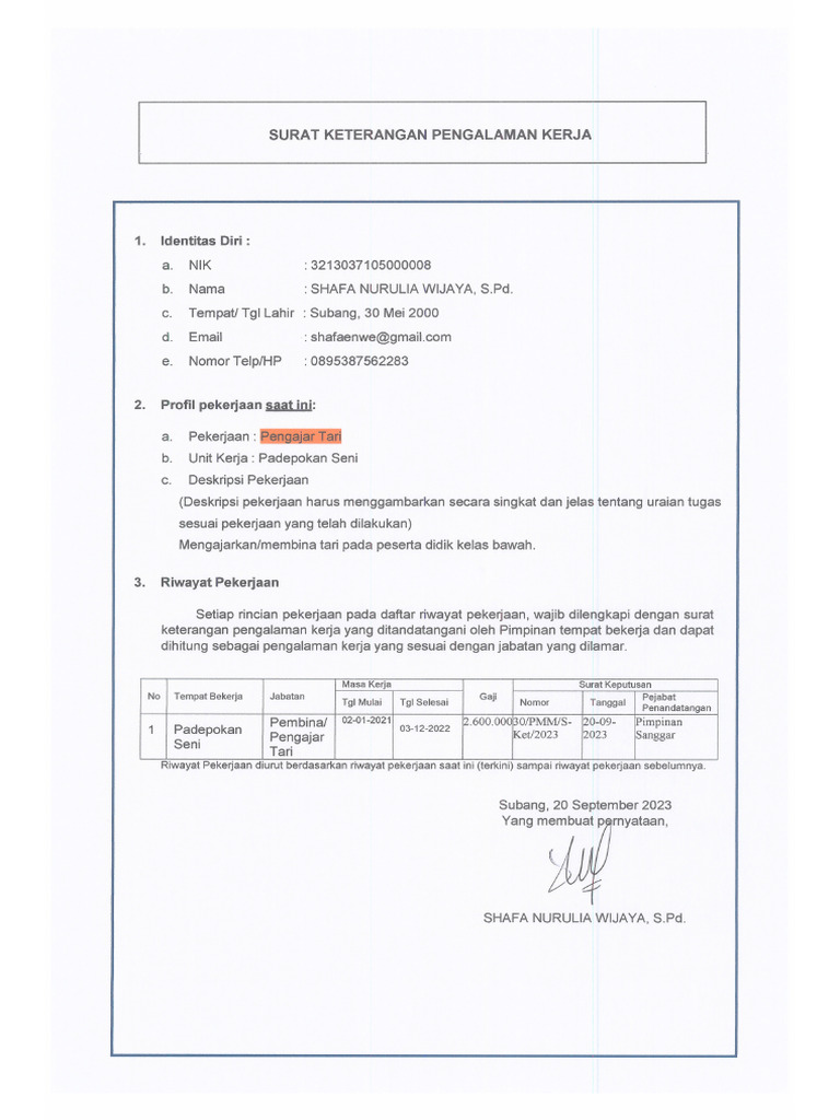 Pengalaman Kerja | PDF
