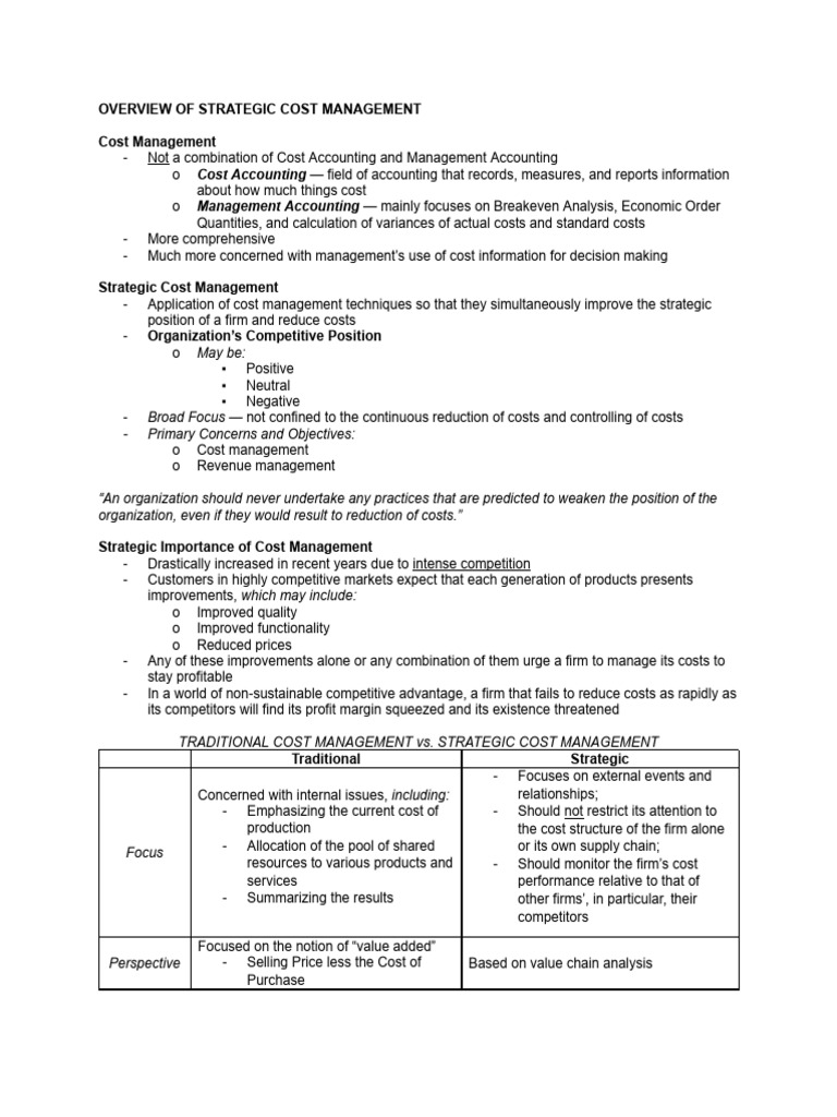 SCM Key Concepts | PDF | Cost Accounting | Strategic Management