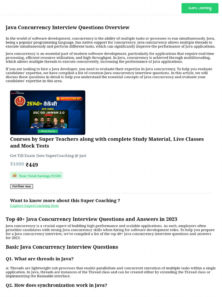 Top 40+ Java Concurrency Interview Questions & Answers 2023 | PDF