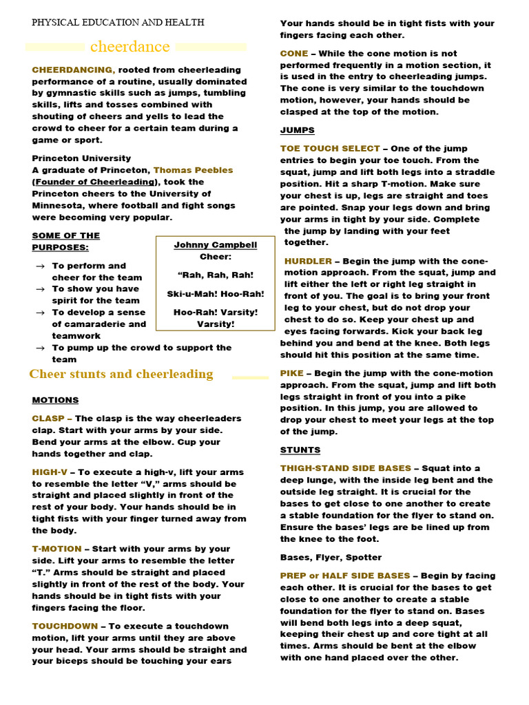 Cheerleading Techniques and History Guide | PDF | Cheerleading