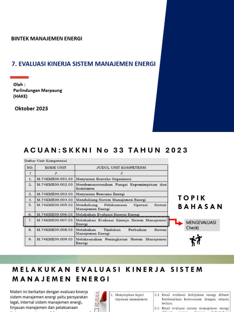 MATERI Evaluasi Kinerja Sistem Manajemen Energi (Bp. Parlin) | PDF