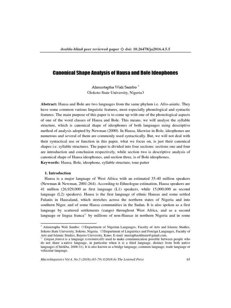 Canonical Shape Analysis of Hausa and Bole Ideopho | PDF | Syllable ...
