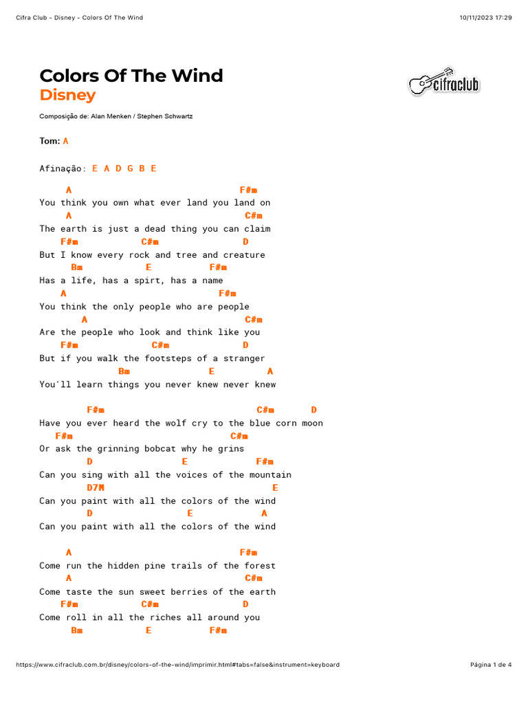 Cifra Club - Disney - Colors of The Wind | PDF