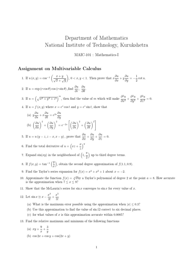 Problems On Multi Variable Calculus Pdf Cartesian Coordinate System Applied Mathematics