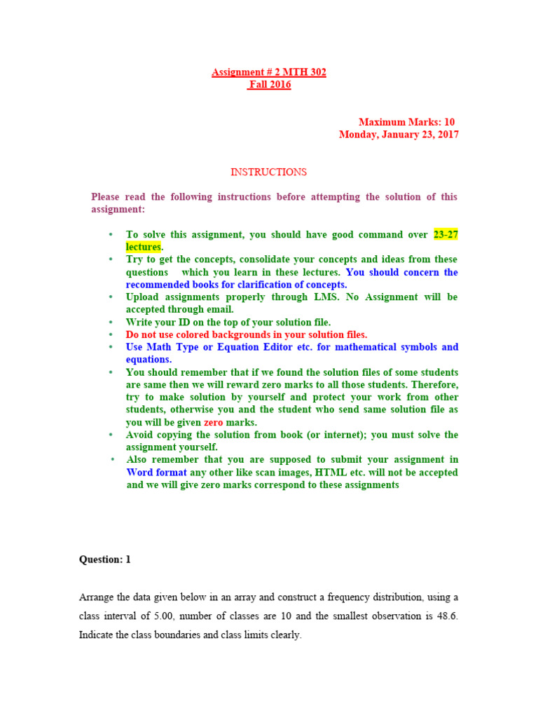 Fall 2016 - MTH302 - 2 | PDF | Average | Mode (Statistics)