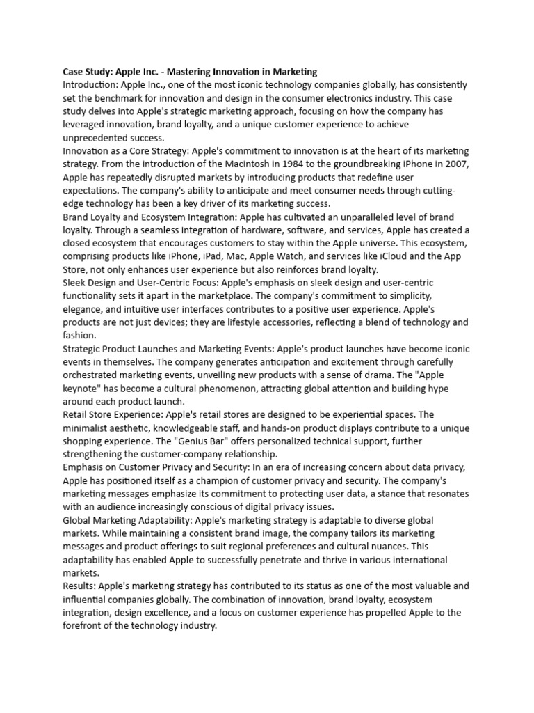 Case Study - Apple Strategy - Marketing Innovation | PDF | Apple Inc ...