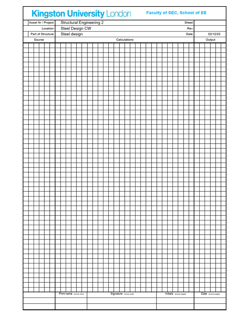 Calculation Sheet Template SE1-3 | PDF