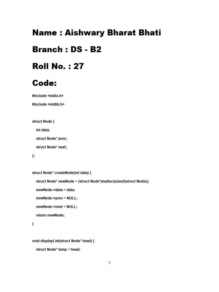 Name: Aishwary Bharat Bhati Branch: DS - B2 Roll No.: 27 Code | PDF | Computer Programming ...