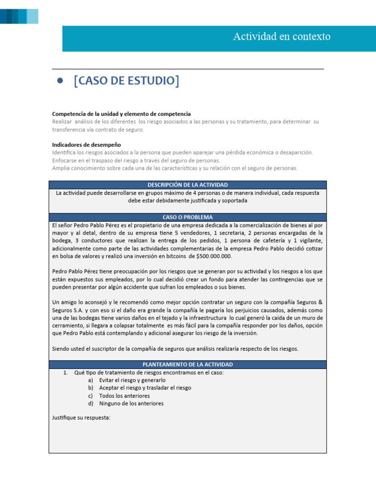 Actividad en Contexto (Unidad 1) | PDF | Seguro | Business
