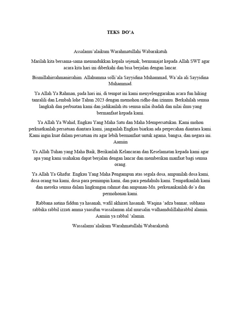 Teks Doa Pembukaan Seminar Nasional & Workshop Statistika | PDF