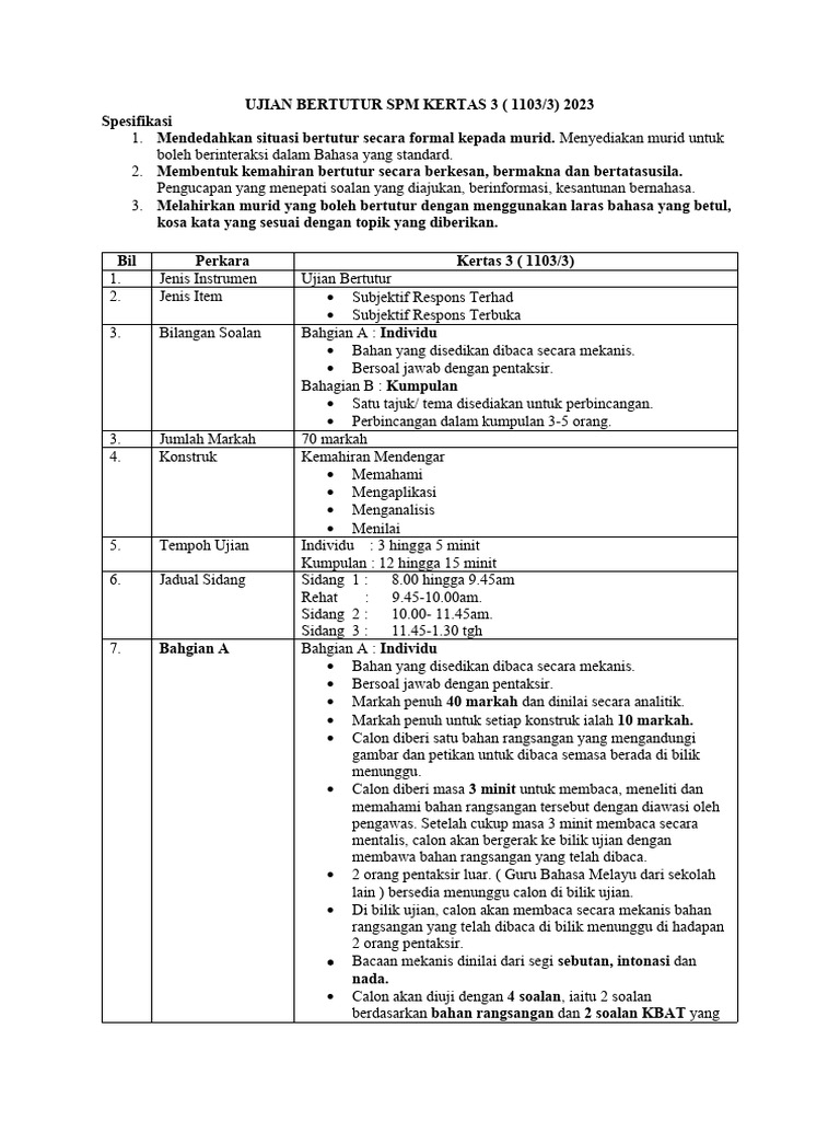 Ujian Bertutur SPM Kertas 3 2023 | PDF