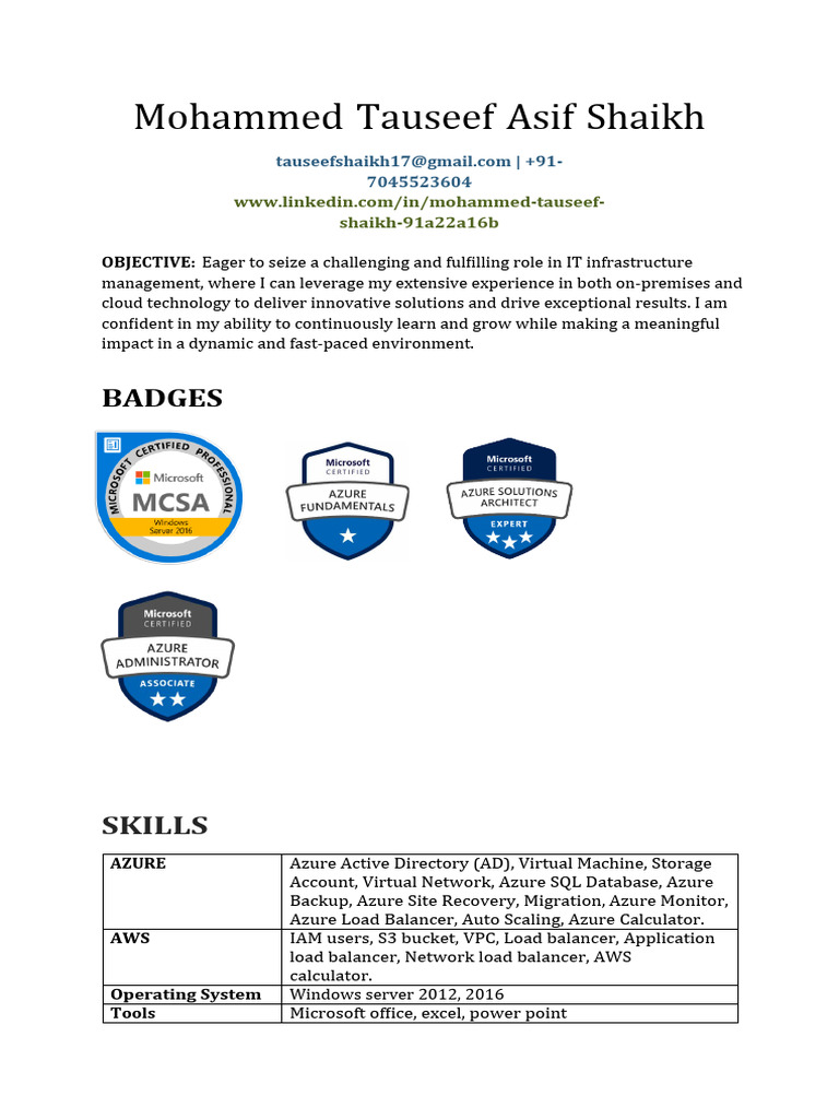 Tauseef Resume | PDF | Microsoft Azure | Cloud Computing
