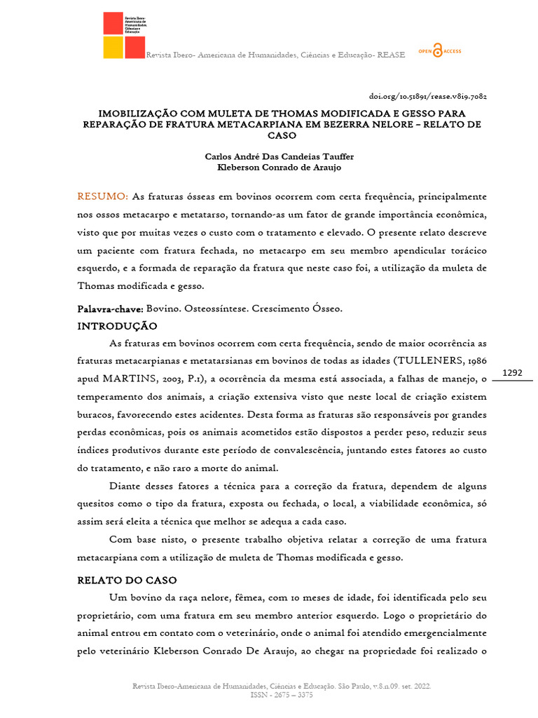 X - Imobilização Com Muleta de Thomas Modificada e Gesso para Reparação ...
