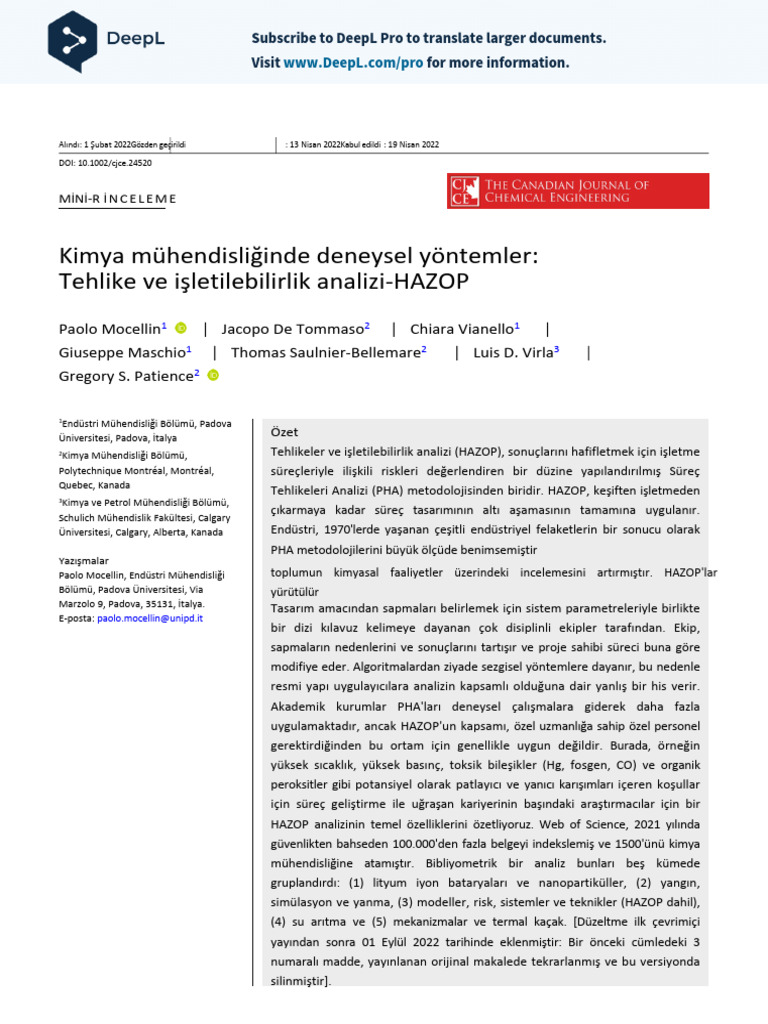 Can J Chem Eng - 2022 - Mocellin - Experimental Methods in Chemical Engineering Hazard and ...