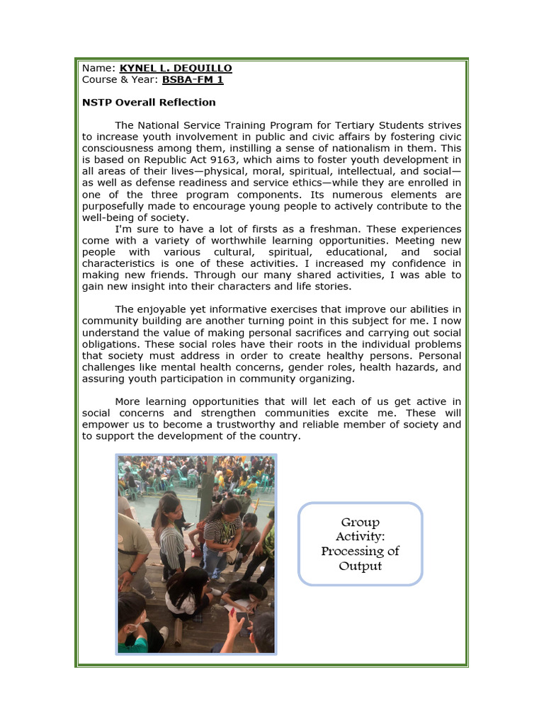 Dequillo NSTP Reflection | PDF
