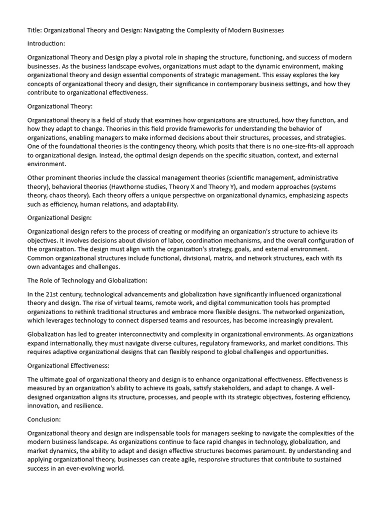Org Theory and Design | PDF | Strategic Management | Organizational ...